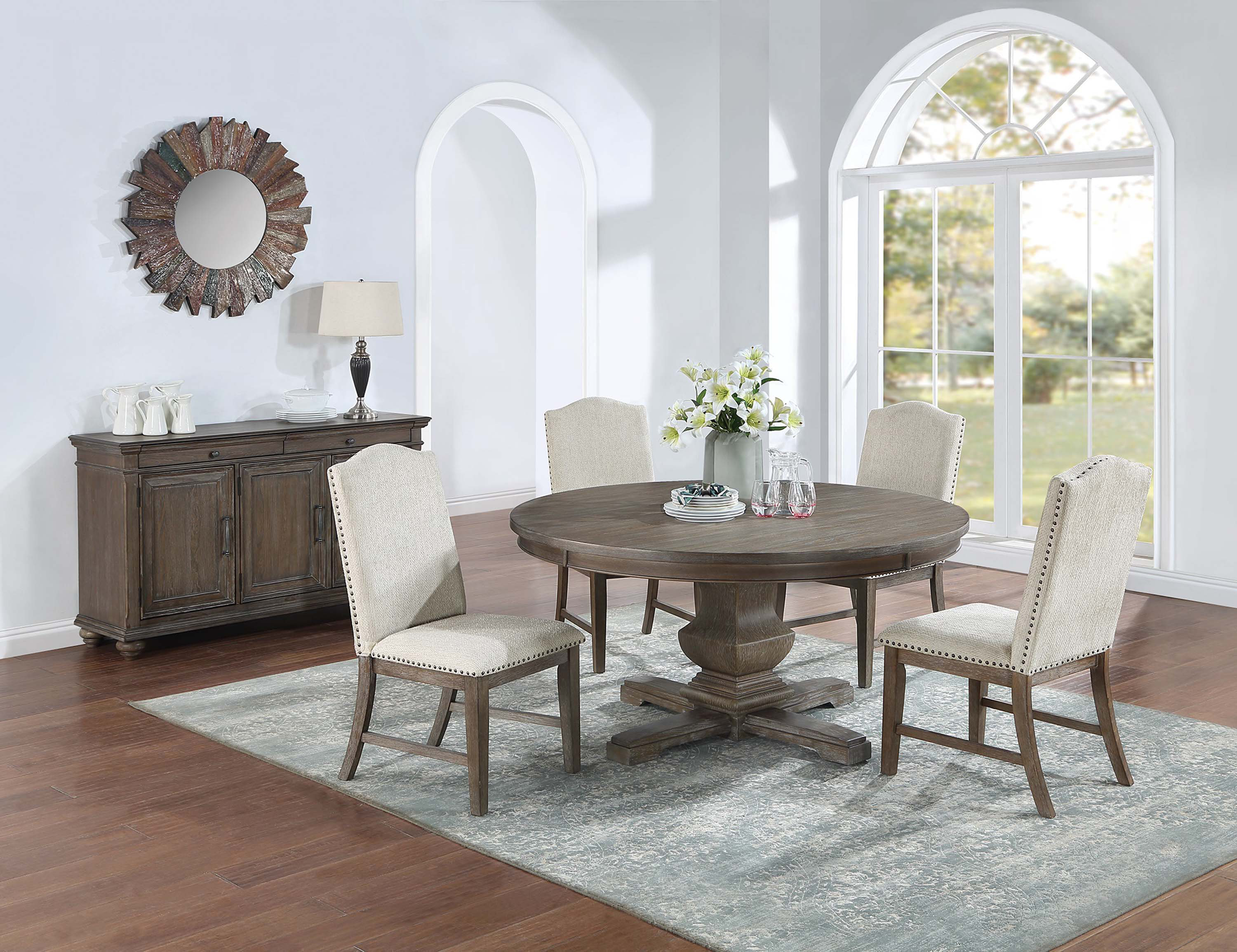 Canora Grey Traditional Formal 5pc Dining Set Round Table 4x Side ...