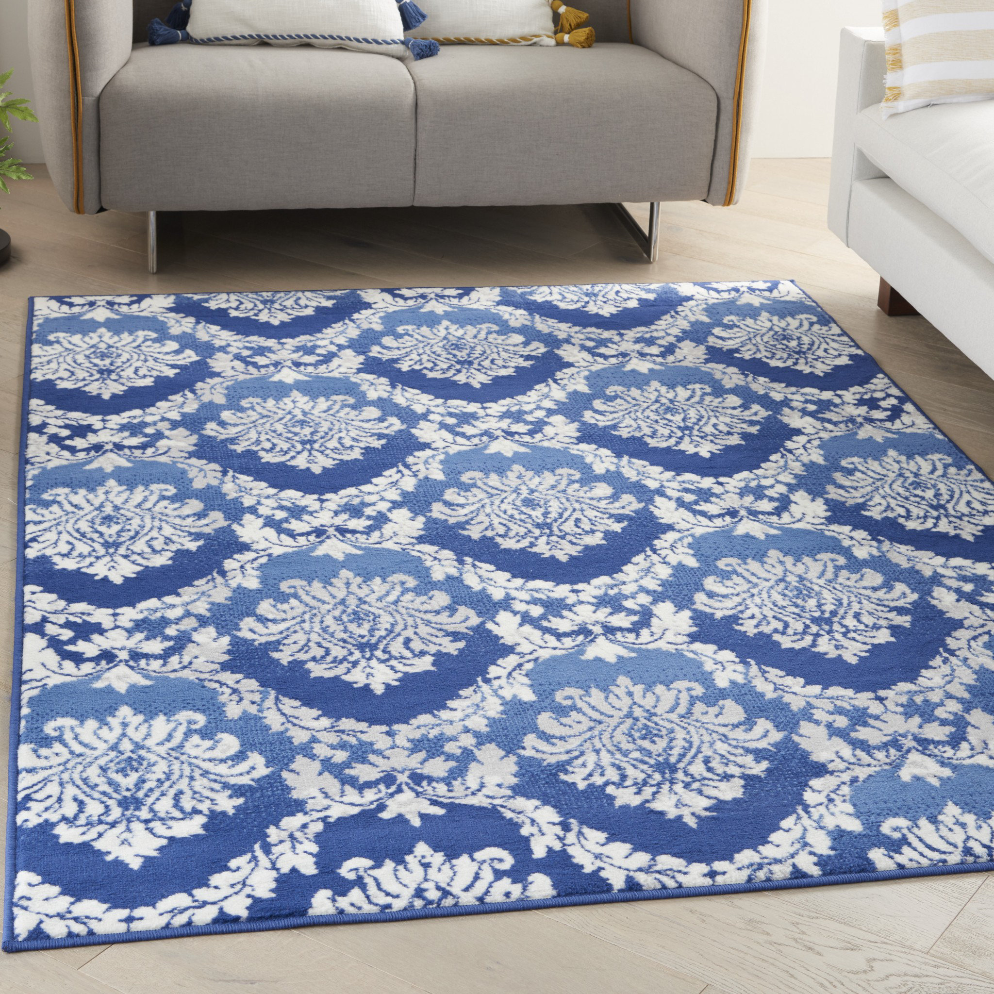 Bloomsbury Market 6 X 9 Blue And Ivory Damask Area Rug & Reviews | Wayfair