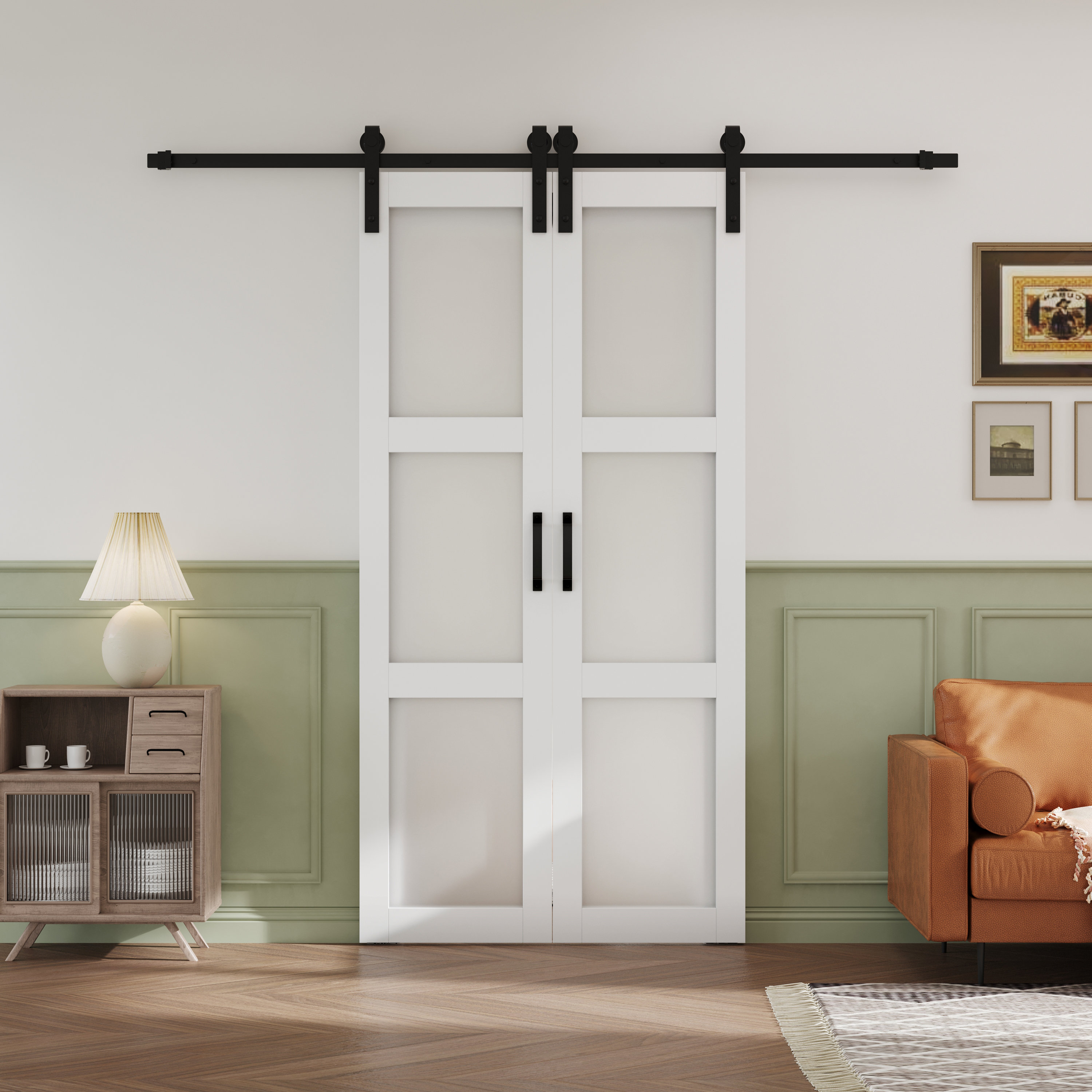 ARK DESIGN Double Sliding Glass Barn Door with Installation Hardware ...