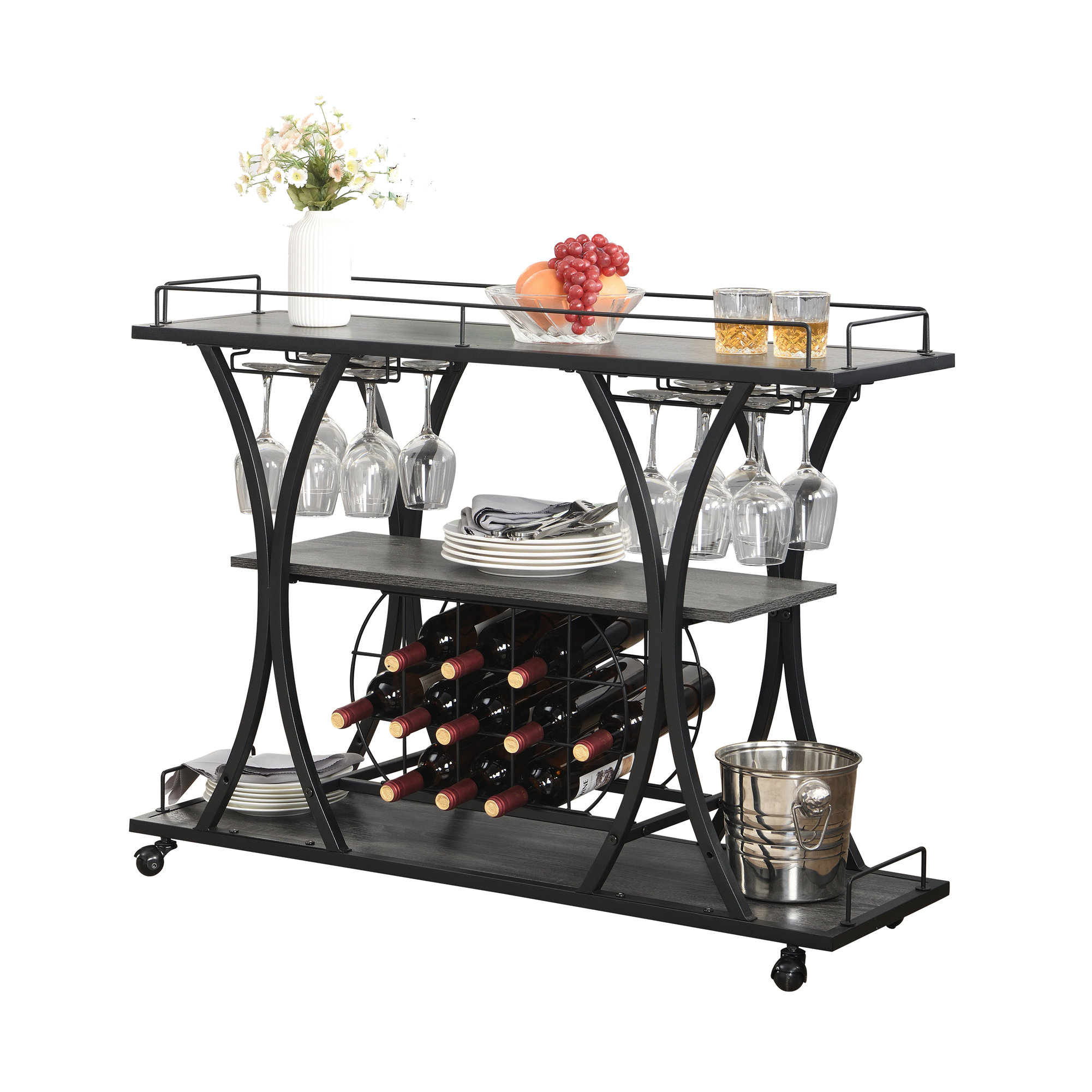 Lark Manor™ Contemporary Industrial Bar Cart, Kitchen Cart, Serving ...