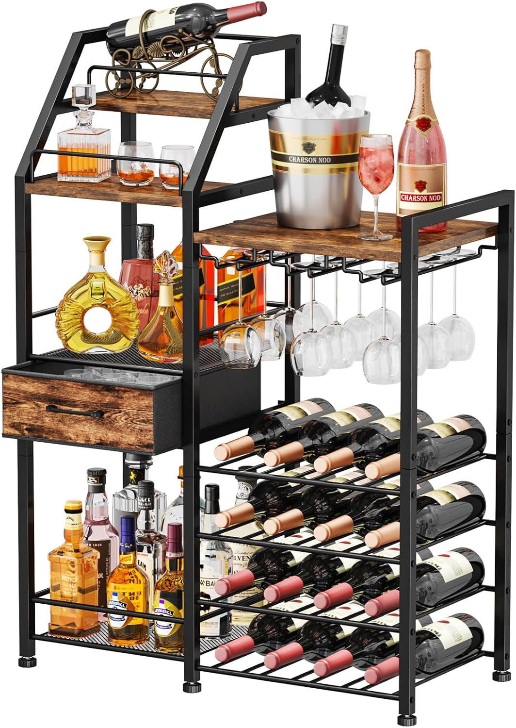 17 Stories Wine Rack Freestanding Floor - Multi-Tier Liquor Cabinet ...