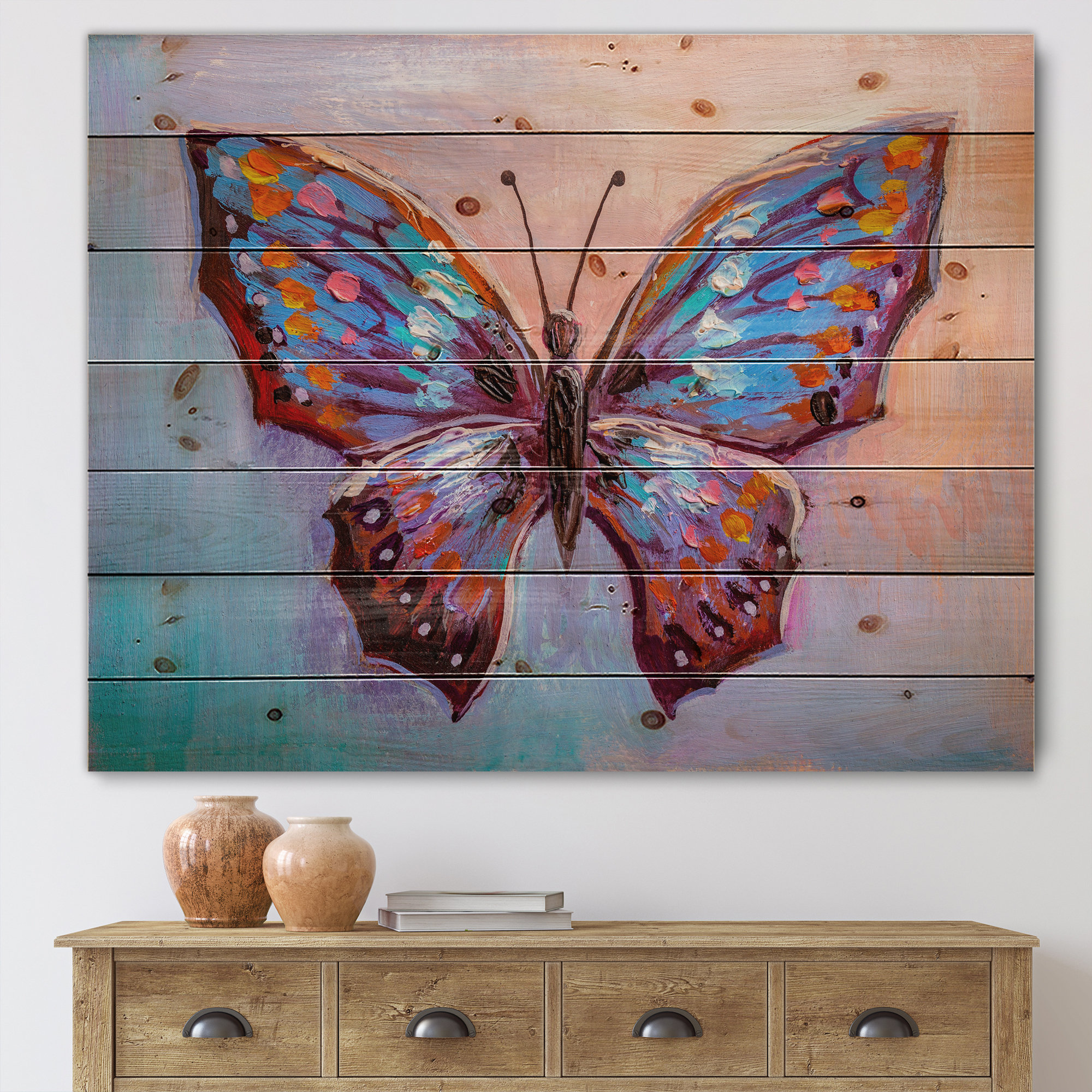 East Urban Home Vintage Blue Butterfly II - Modern Print On Natural ...