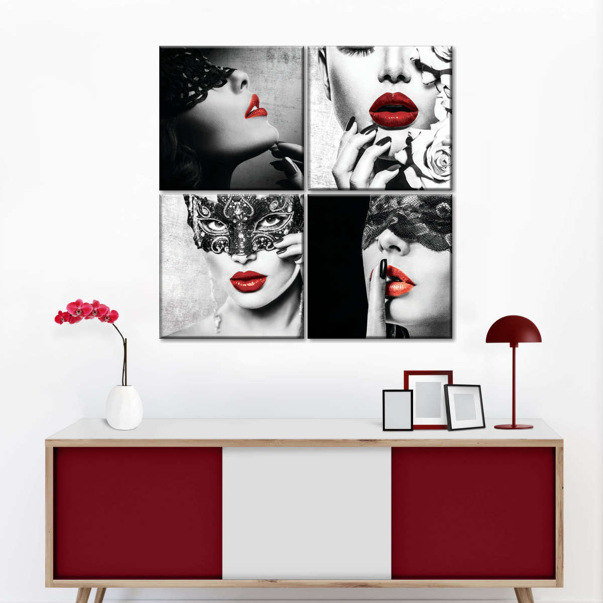Mercer41 Red Lips Pop Multi Piece Canvas Print On Canvas 4 Pieces by L ...