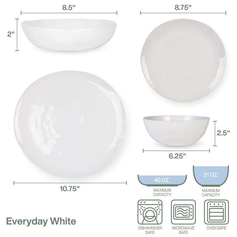 Birch Lane™ Mya Everyday White Organic 32-Piece Porcelain Dinnerware ...