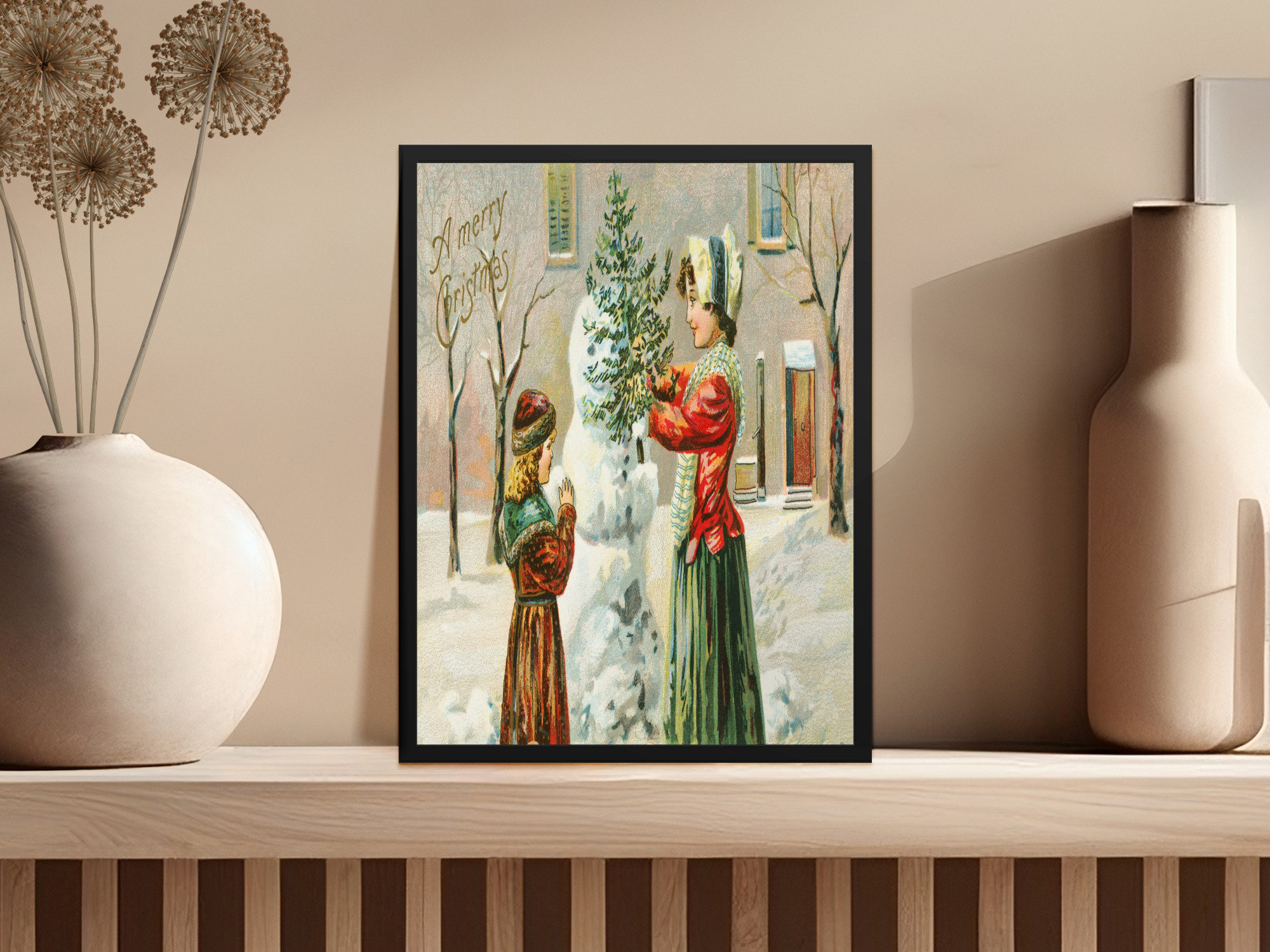 Lark Manor A Merry Christmas Vintage Style Winter Scene Framed Poster ...