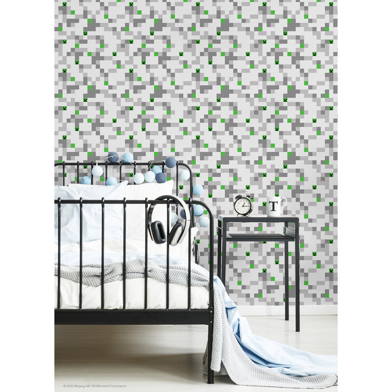 Room Mates Minecraft Grey Pixel Creeper Peel and Stick Wallpaper | Wayfair