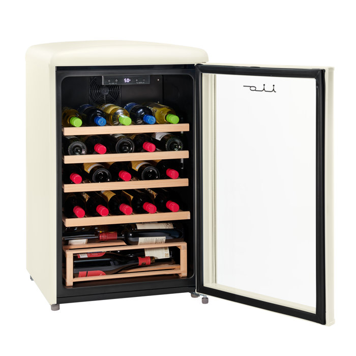 iio 30 Bottle Freestanding Retro Wine Cooler with Wooden Shelves ...