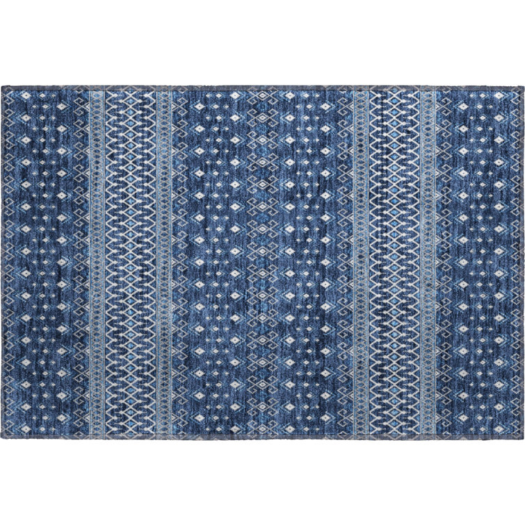 Bungalow Rose Premium Machine Washable Prisco Navy Rug | Wayfair
