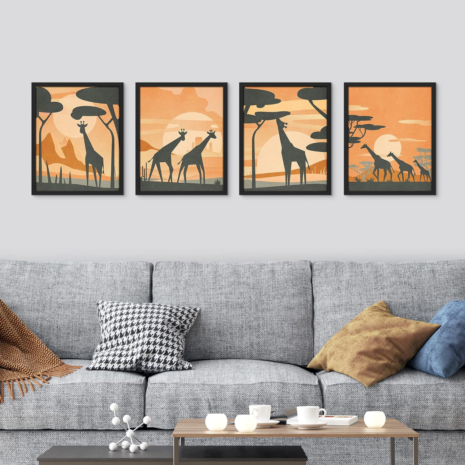SIGNLEADER African Safari Giraffe Framed On Paper 4 Pieces Print | Wayfair