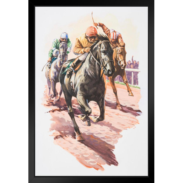 Charlton Home® Three Jockeys Fighting To Come In First Horses Decor ...