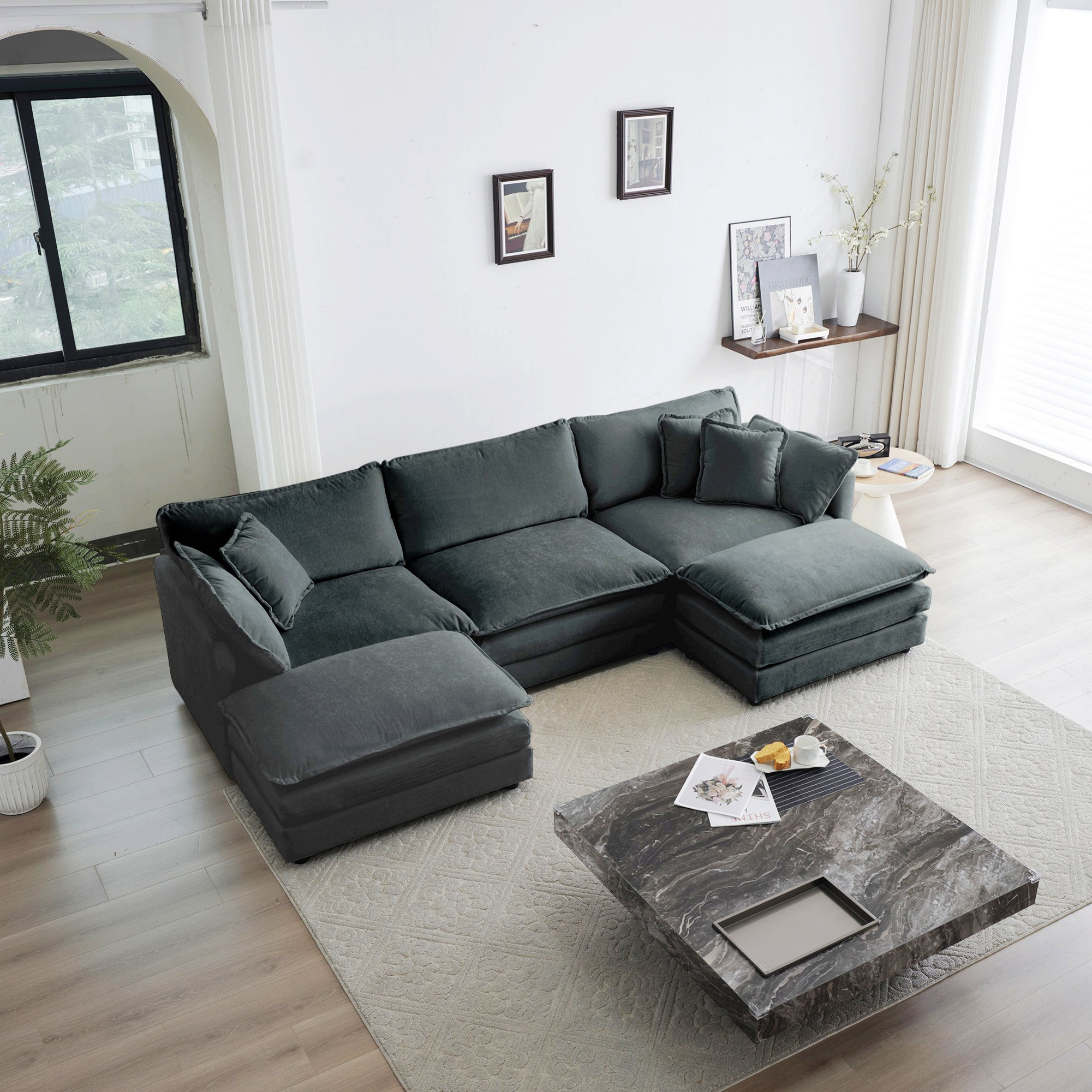 Hokku Designs Upholstered Couch, Modular Sectional Sofa With Ottomans ...