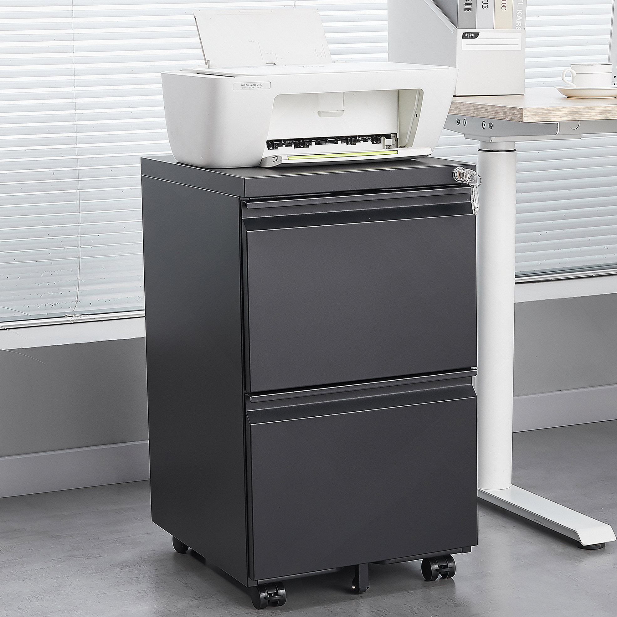 Latitude Run® Drawer File Cabinet With Lock, Metal Under Desk Rolling ...