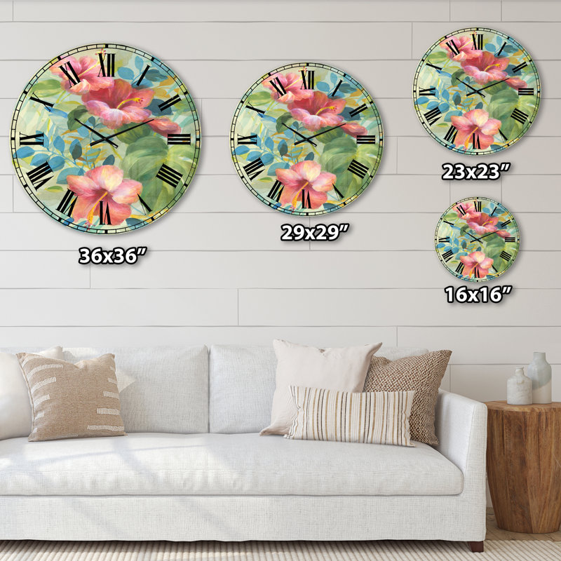 The Twillery Co.® Swigart Hibiscus Garden II - Farmhouse wall clock ...