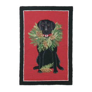 Peking Handicraft Black Lab Wreath Hook Area Rug & Reviews | Wayfair