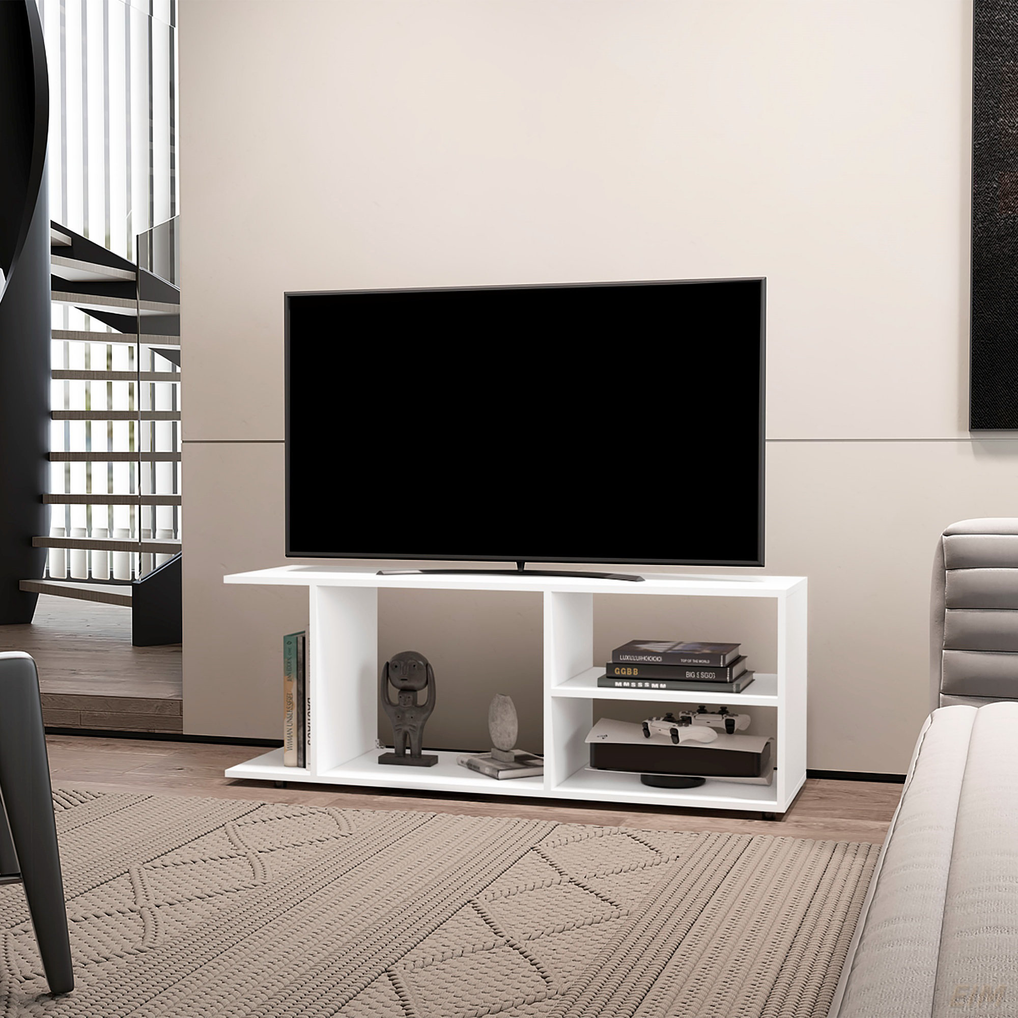 Winston Porter Tubac TV Rack In Melamine With Open Storage | Wayfair