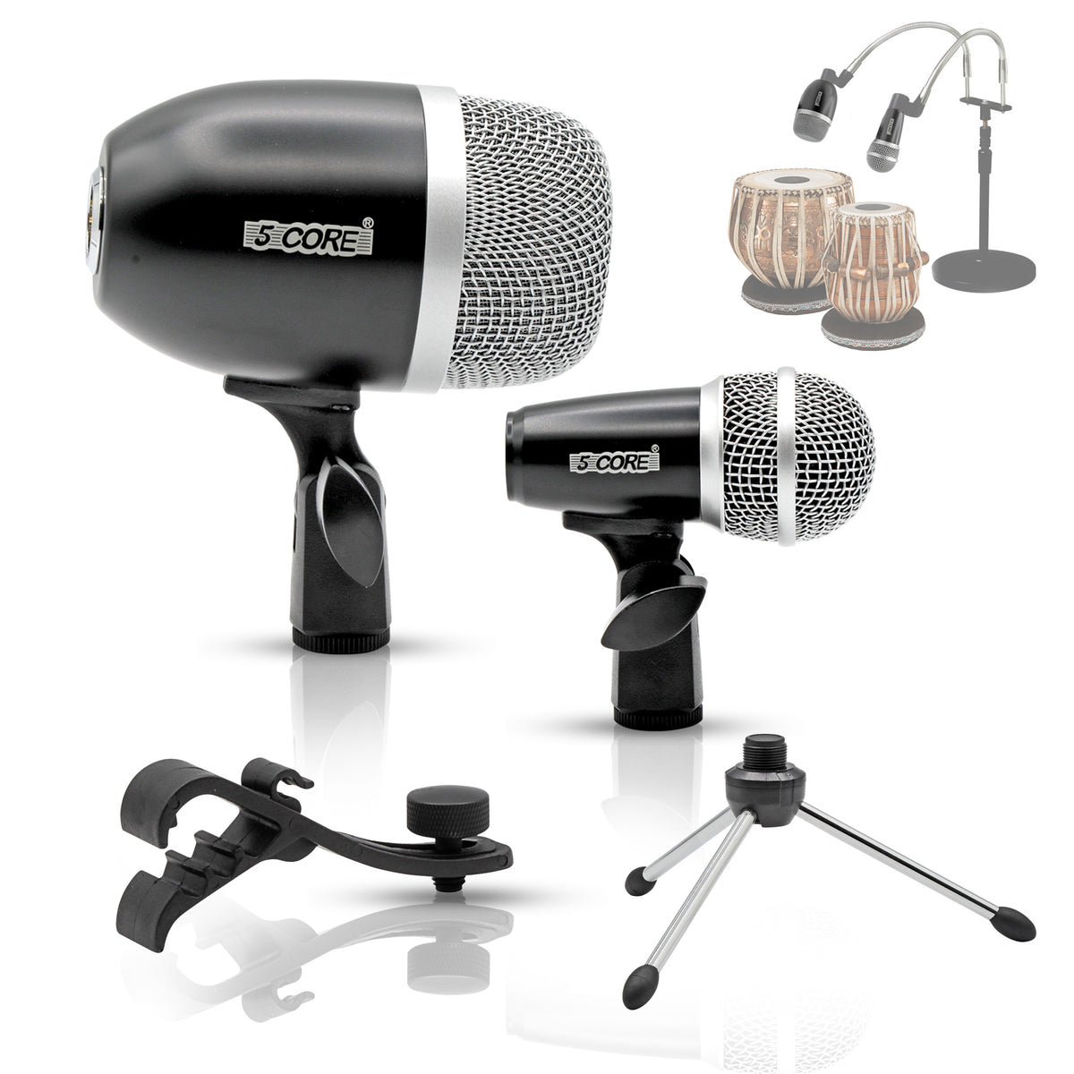 5 Core Tabla Microphone Set Uni-Directional XLR Kick Snare Bayan Dayan ...