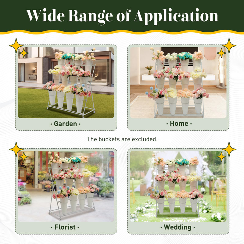 Arlmont & Co. 3-Layer Movable Metal Plant Stand - Flower Display Rack ...