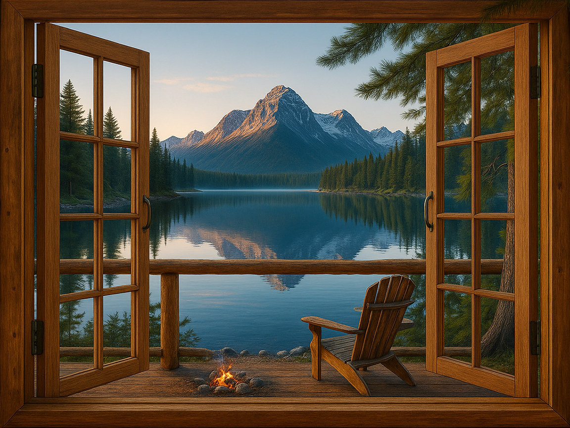 Charlton Home® Fireside Serenity - Mountain Lake View Through Cabin ...