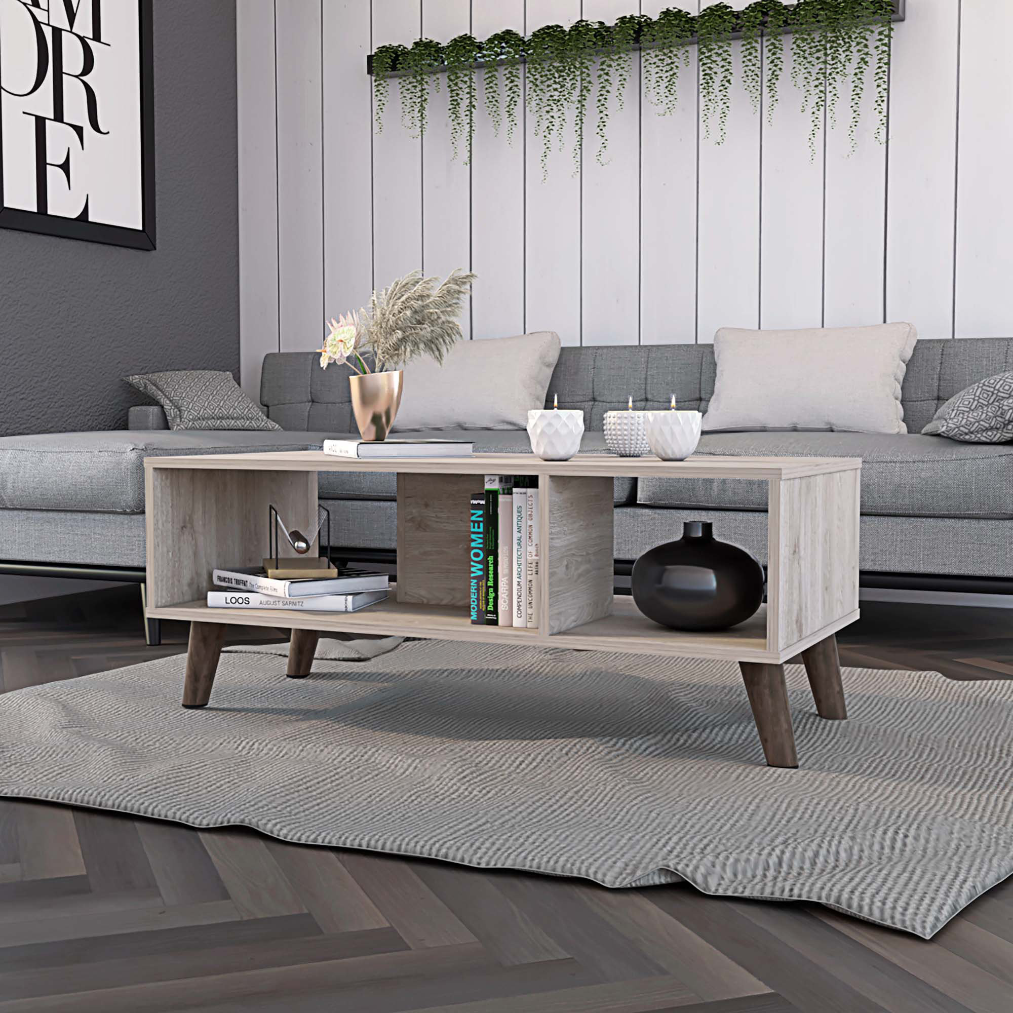 Corrigan Studio Oregon Four Legged Coffee Table with Two Open Shelves ...