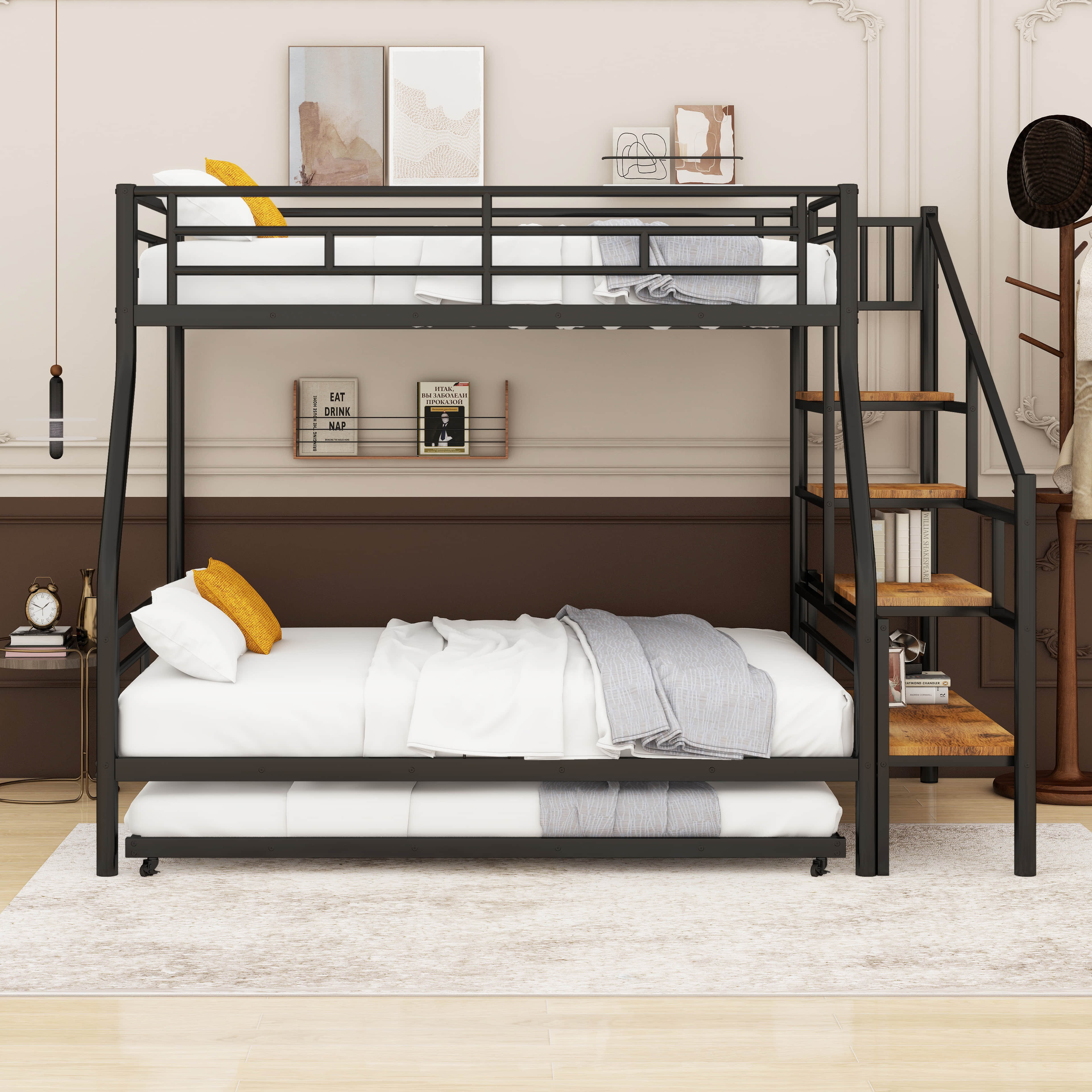 Mason & Marbles Auren Twin over Full Size Metal Bunk Bed with Trundle ...
