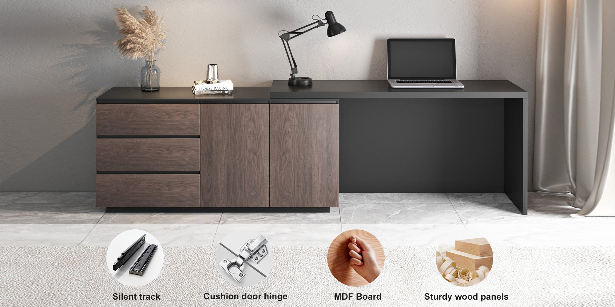 Latitude Run® Nadra Home Office Expandable Desk with Drawer Dresser for ...