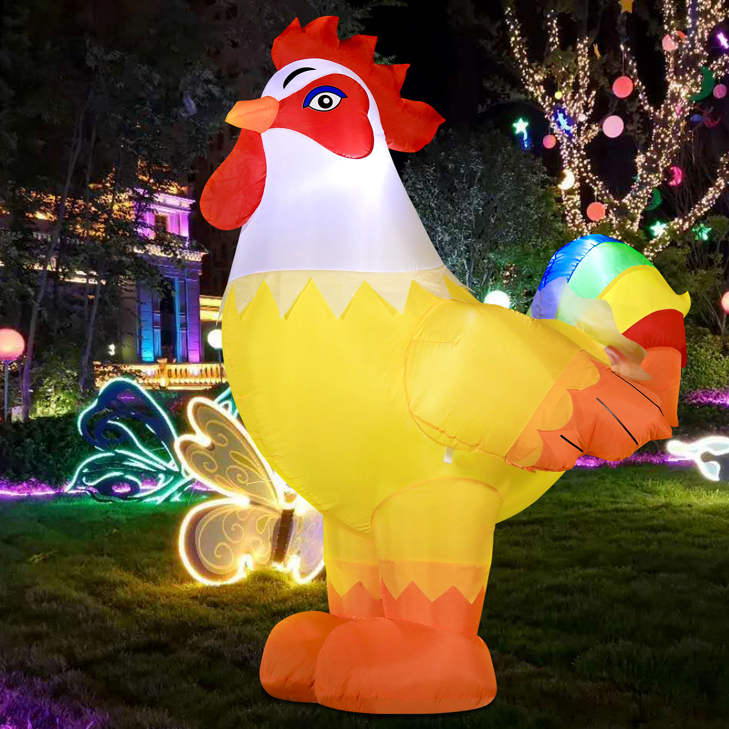 The Holiday Aisle® 6ft Christmas Rooster Inflatables Blow Up Animals ...