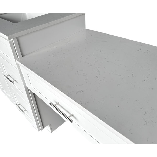 DISAR Disar 120'' Double Bathroom Vanity With Desk Linen Tall Cabinet ...