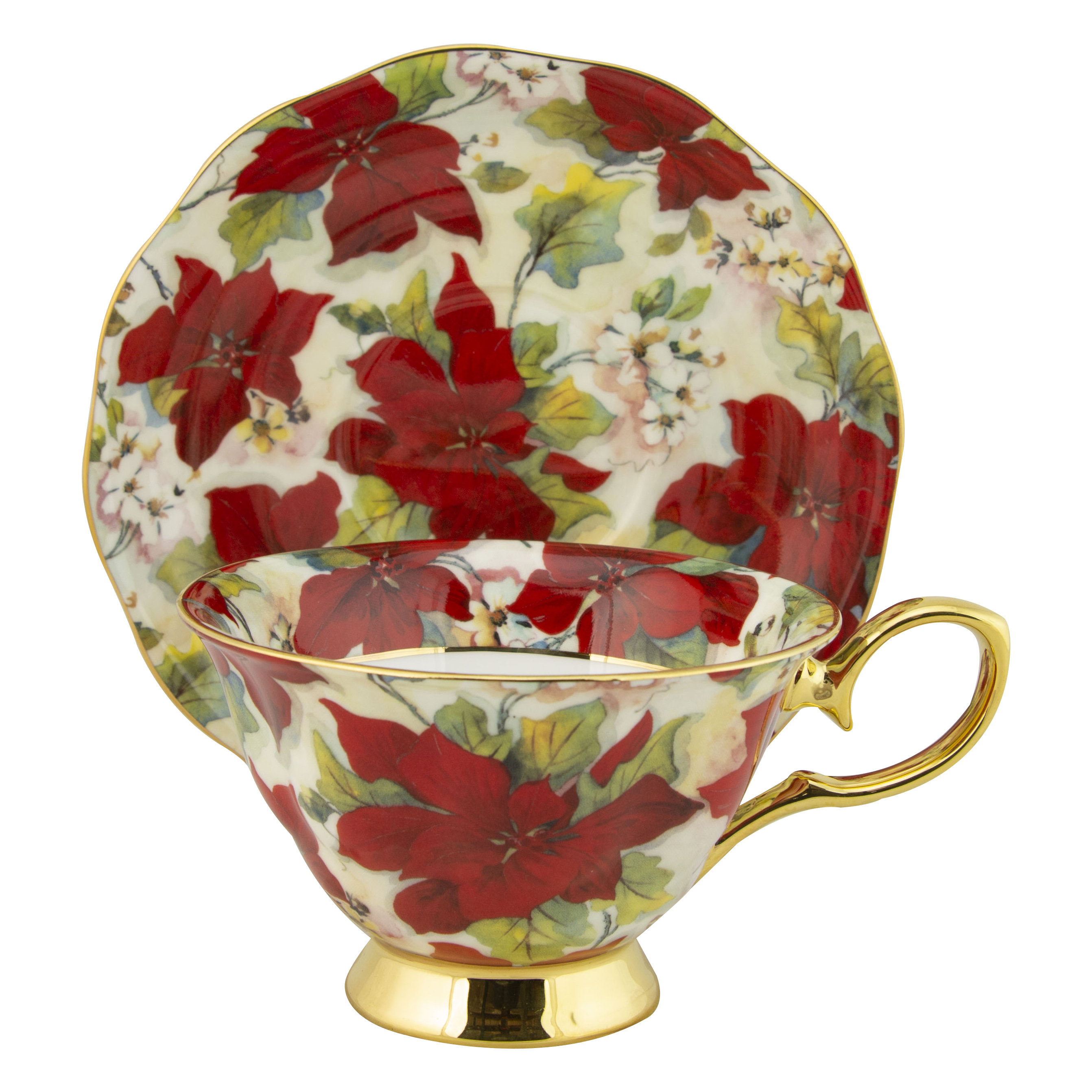 Grace's Tea Ware Gold Poinsetta Floral Bone China Teacup & Saucer ...