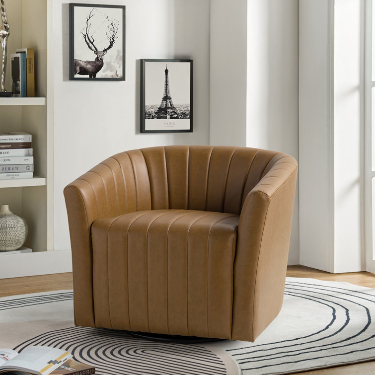 Red Barrel Studio® Lidia Faux Leather Channel Tufting Swivel Barrel ...