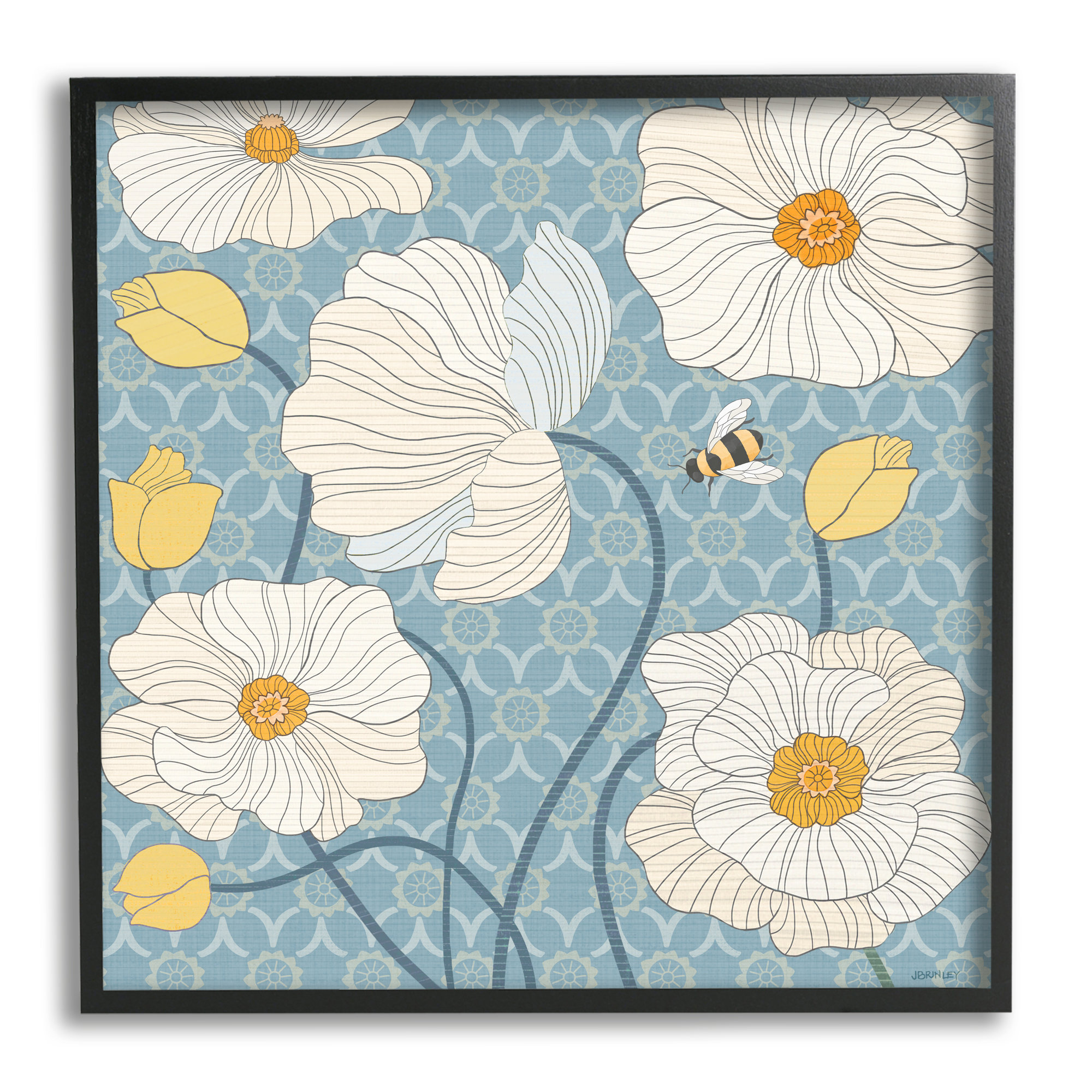 Stupell Industries Poppies with Trellis Pattern Framed by Jennifer ...