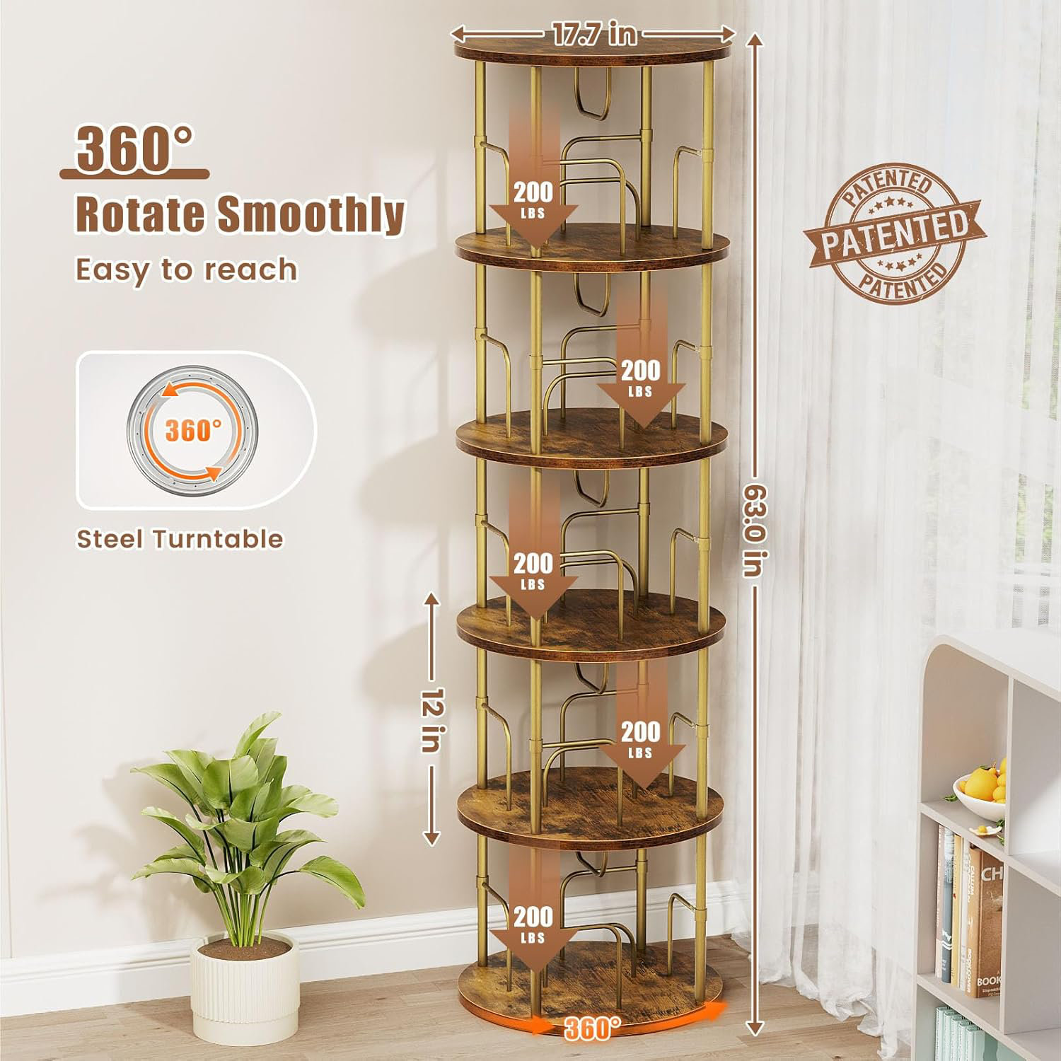 Mercer41 5 Tier Rotating Bookshelf, Display Stackable Spinning ...