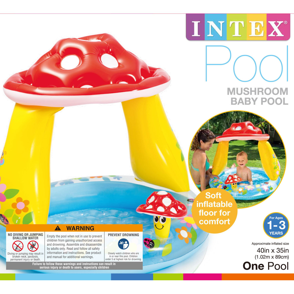 Intex Inflatable Mushroom Water Play Center Kiddie Baby Swimming Pool ...