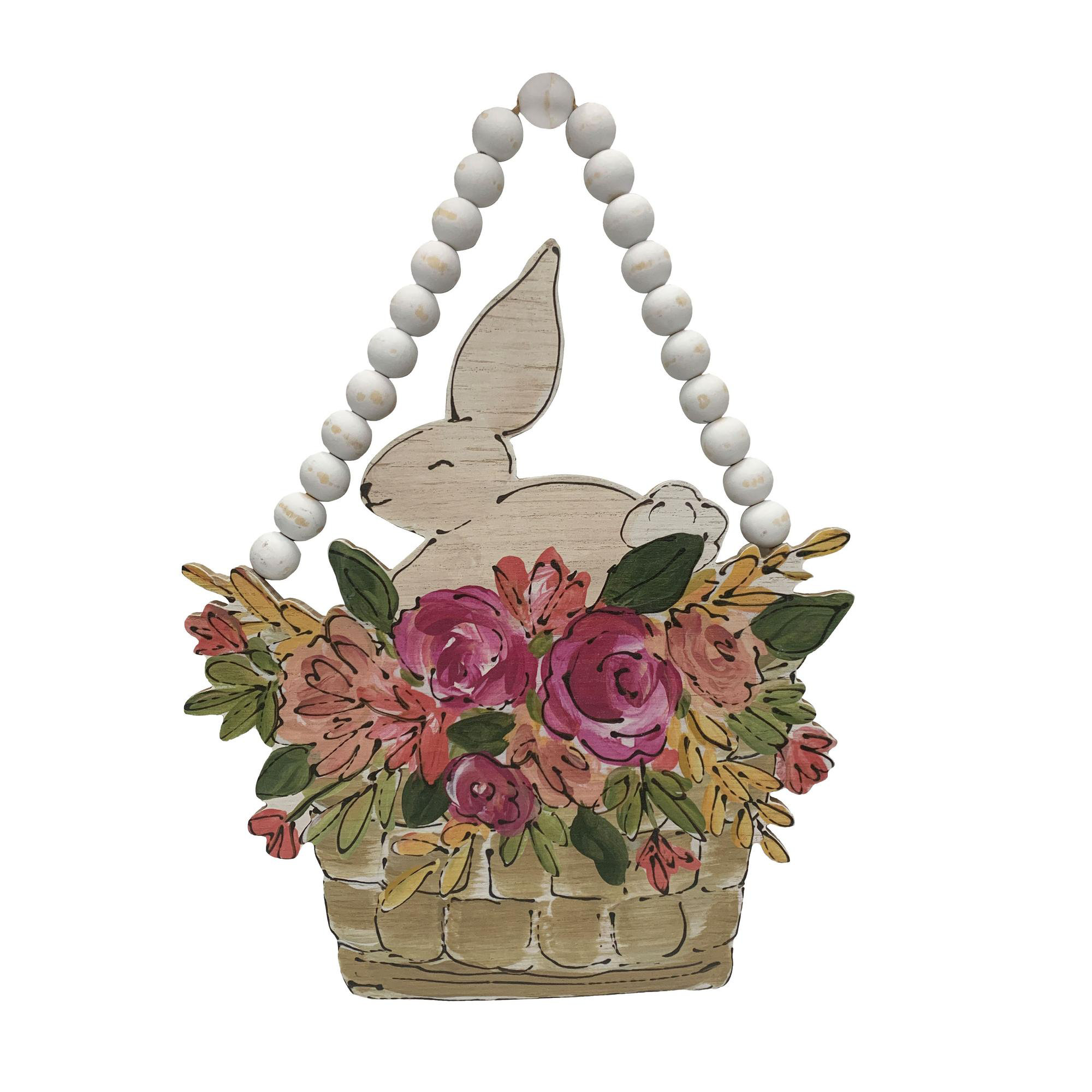 The Holiday Aisle® MDF Beaded Easter Bunny Basket Door Hanger Home Decorations Easter | Wayfair