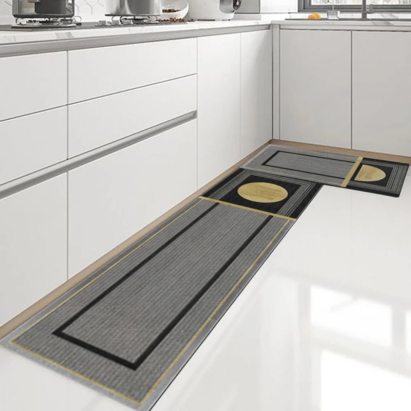Mercer41 2 Pieces Modern Dark Gray Kitchen Runner Mats Non-slip ...