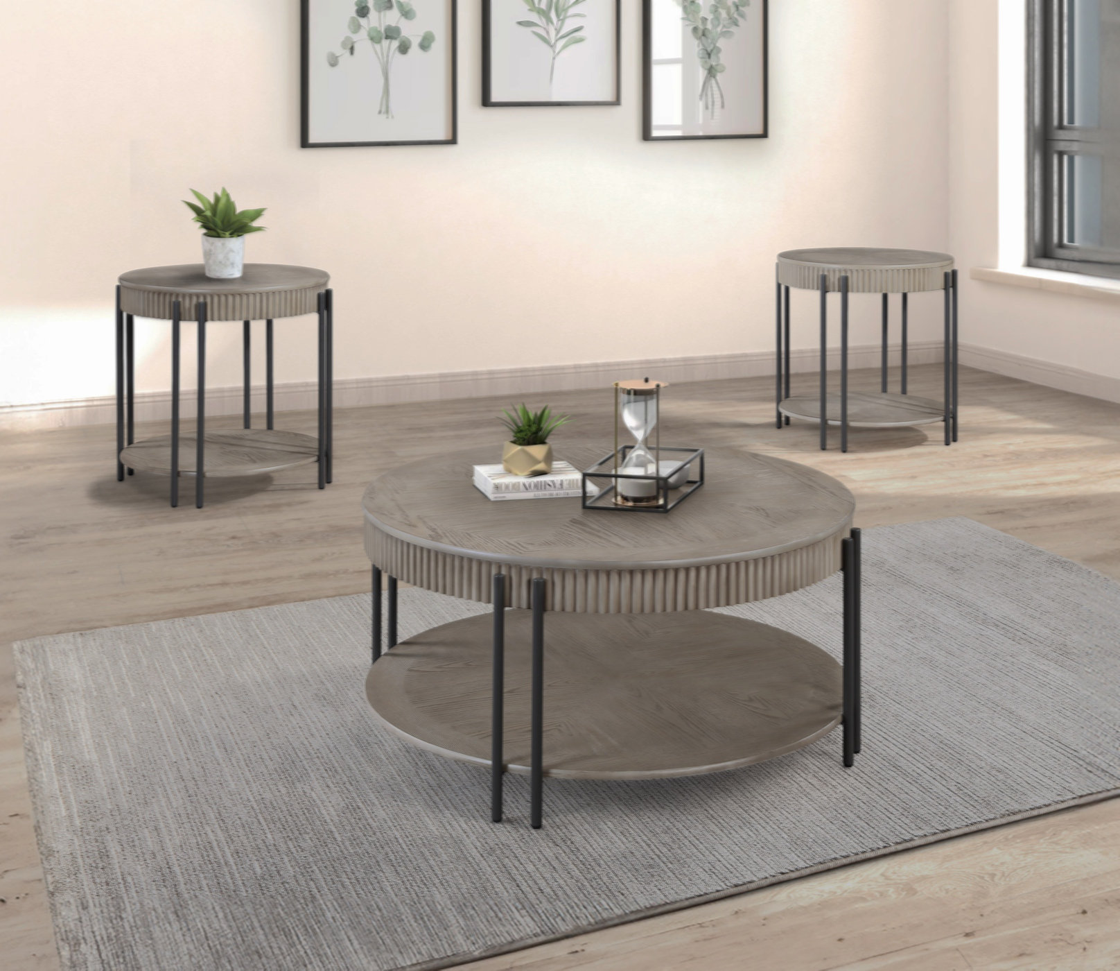 Everly Quinn 3Pc Contemporary Round Coffee Table Two End Table With ...