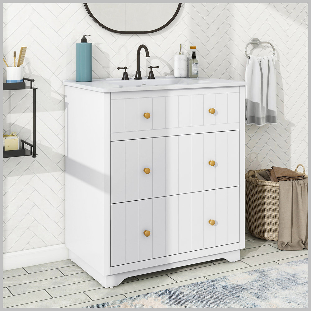 Everly Quinn Makenya Modern Bathroom Vanity Cabinet Combo with Ceramic ...