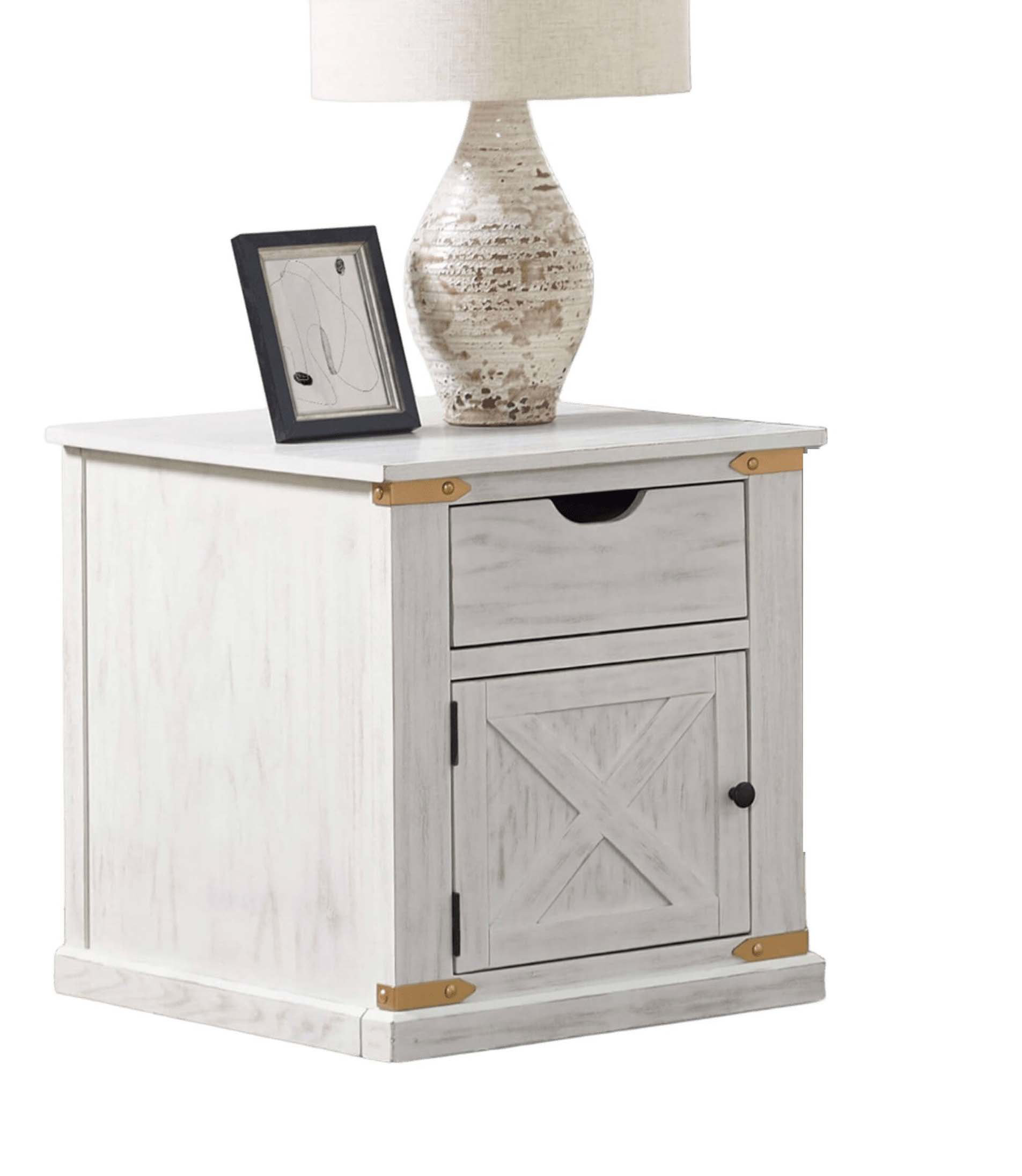 Gracie Oaks Antique White Gold Accents Rustic Style 1pc End Table ...