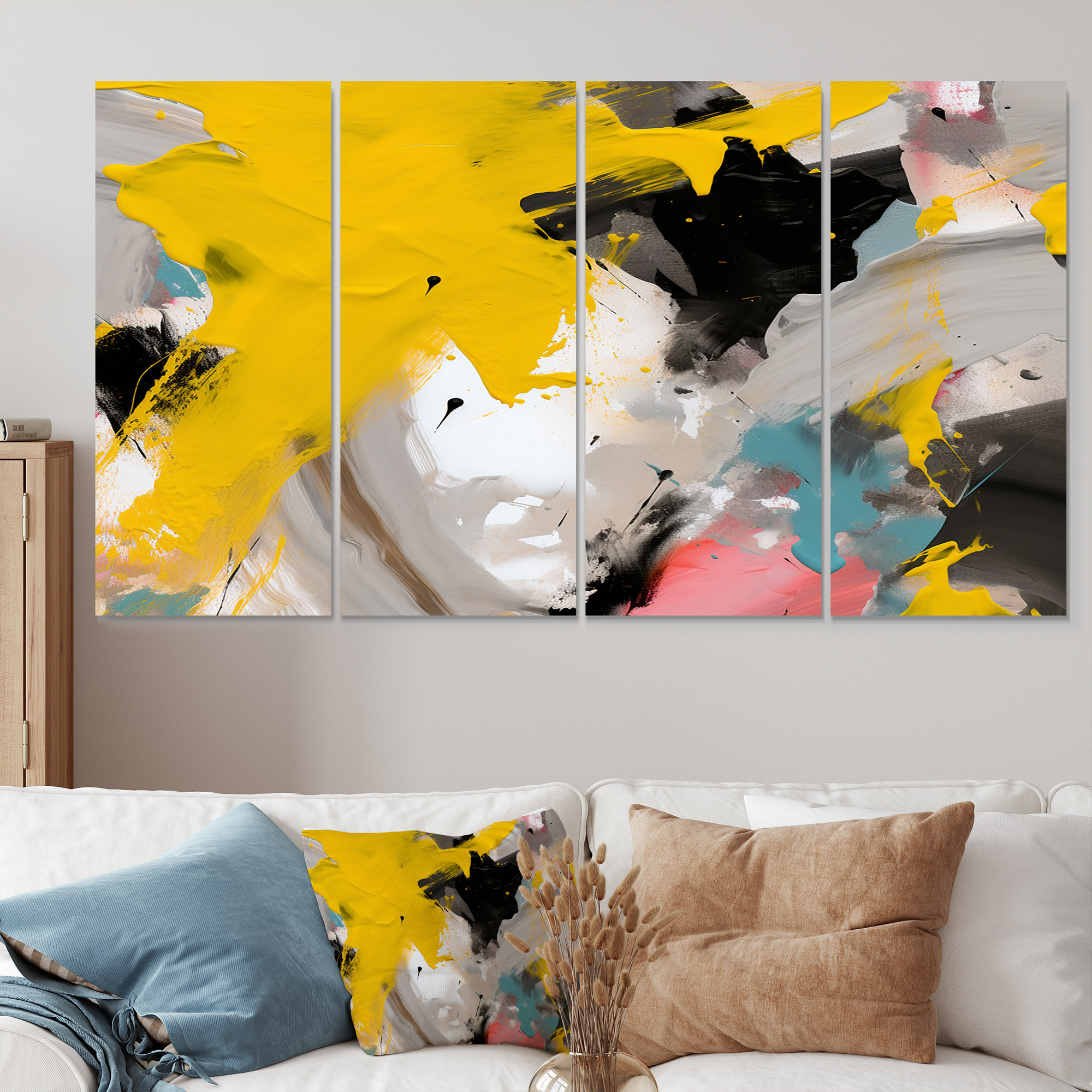 Design Art Fragments of Feeling Vibrant Yellow - Abstract Wall Art 4 ...