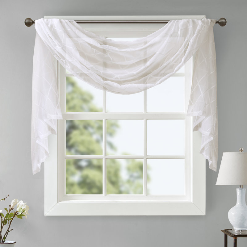 Madison Park Irina Solid Sheer Embroidered Window Scarf & Reviews | Wayfair