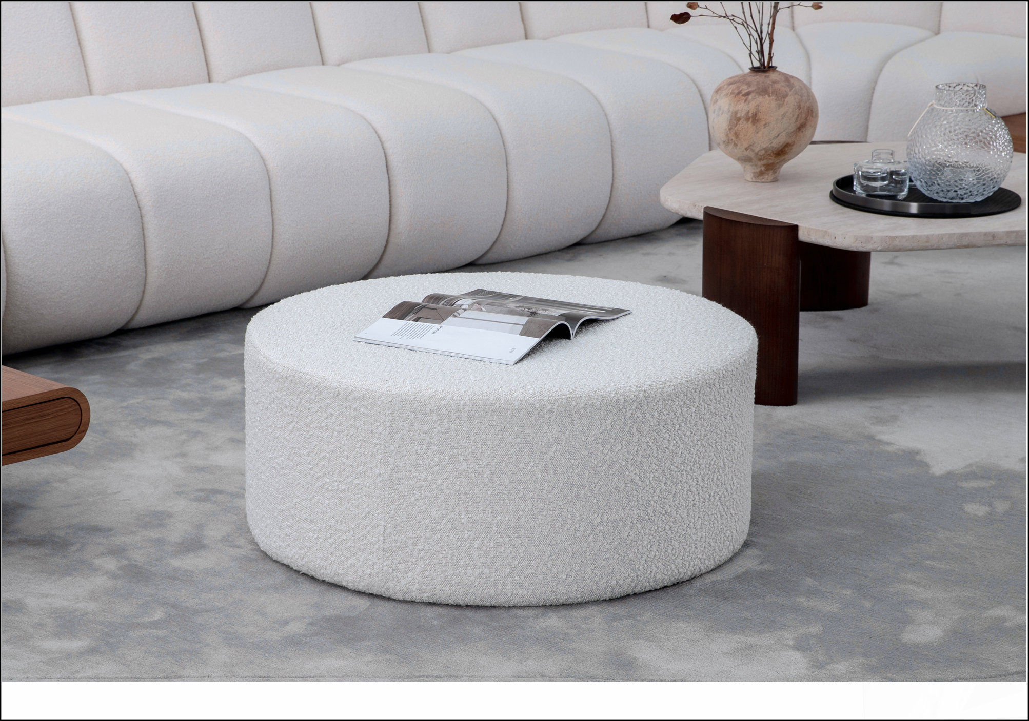 Ebern Designs Round Coffee Table, Boucle Upholstered End Table ...