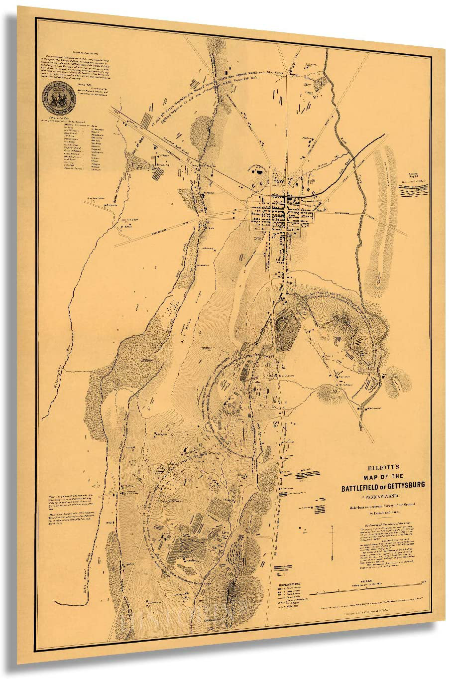 HISTORIC PRINTS HISTORIX Vintage 1863 Gettysburg Pennsylvania Map ...