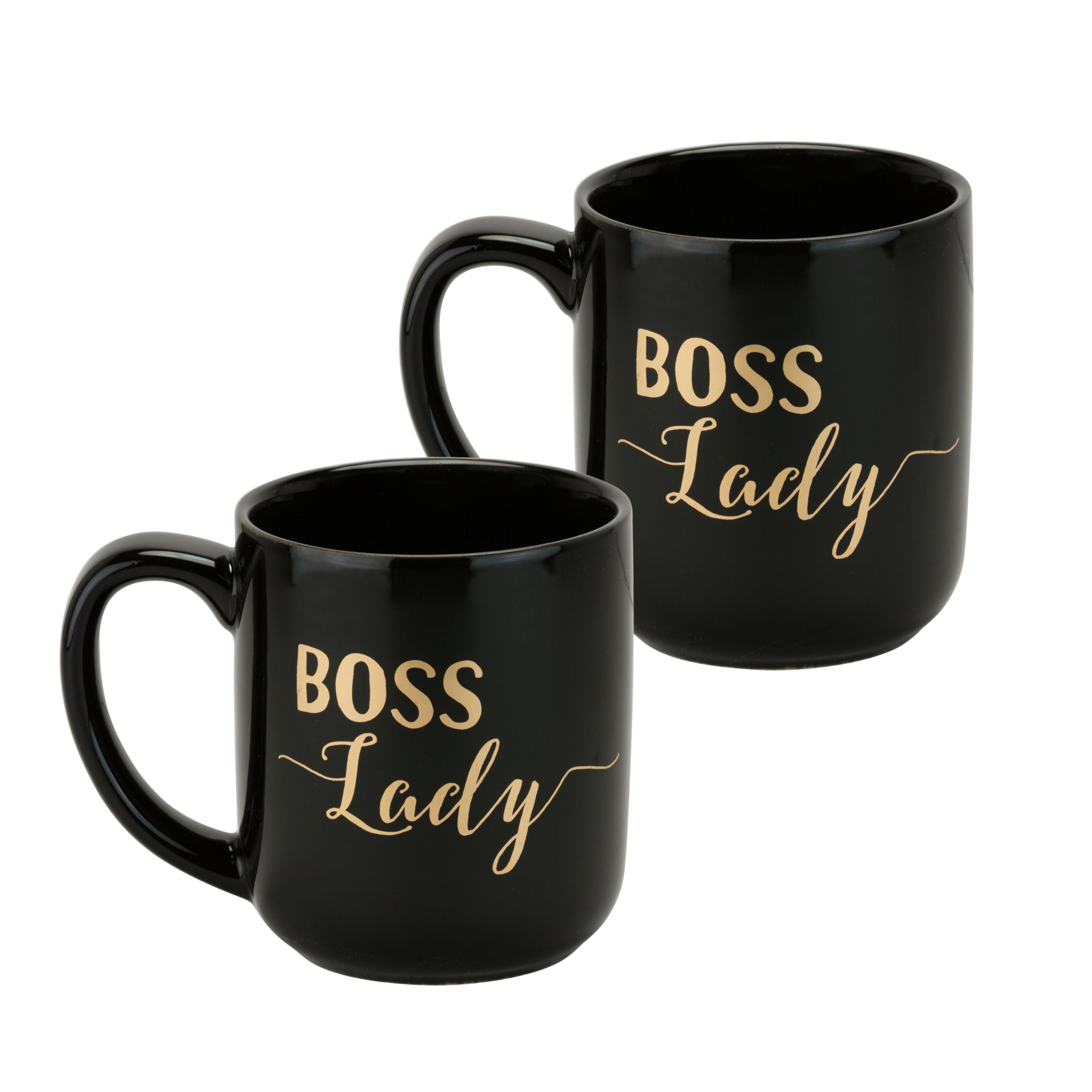 Trinx Set Of 2 Boss Lady 16Oz Ceramic Mugs, Black/Gold | Wayfair