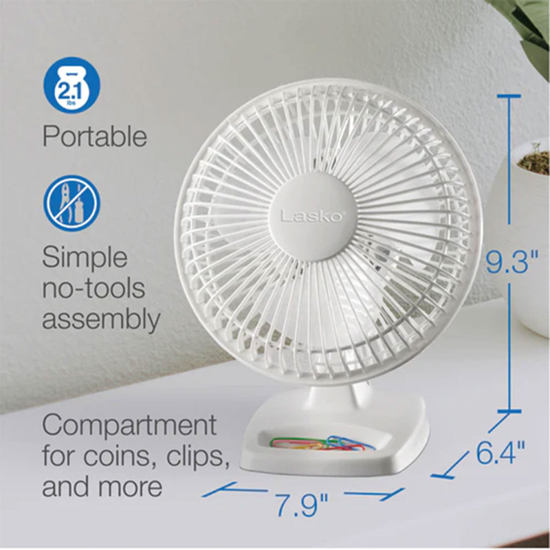 Lasko 6 Inch 2002W 2 Speed Personal Portable Table Fan With Storage ...