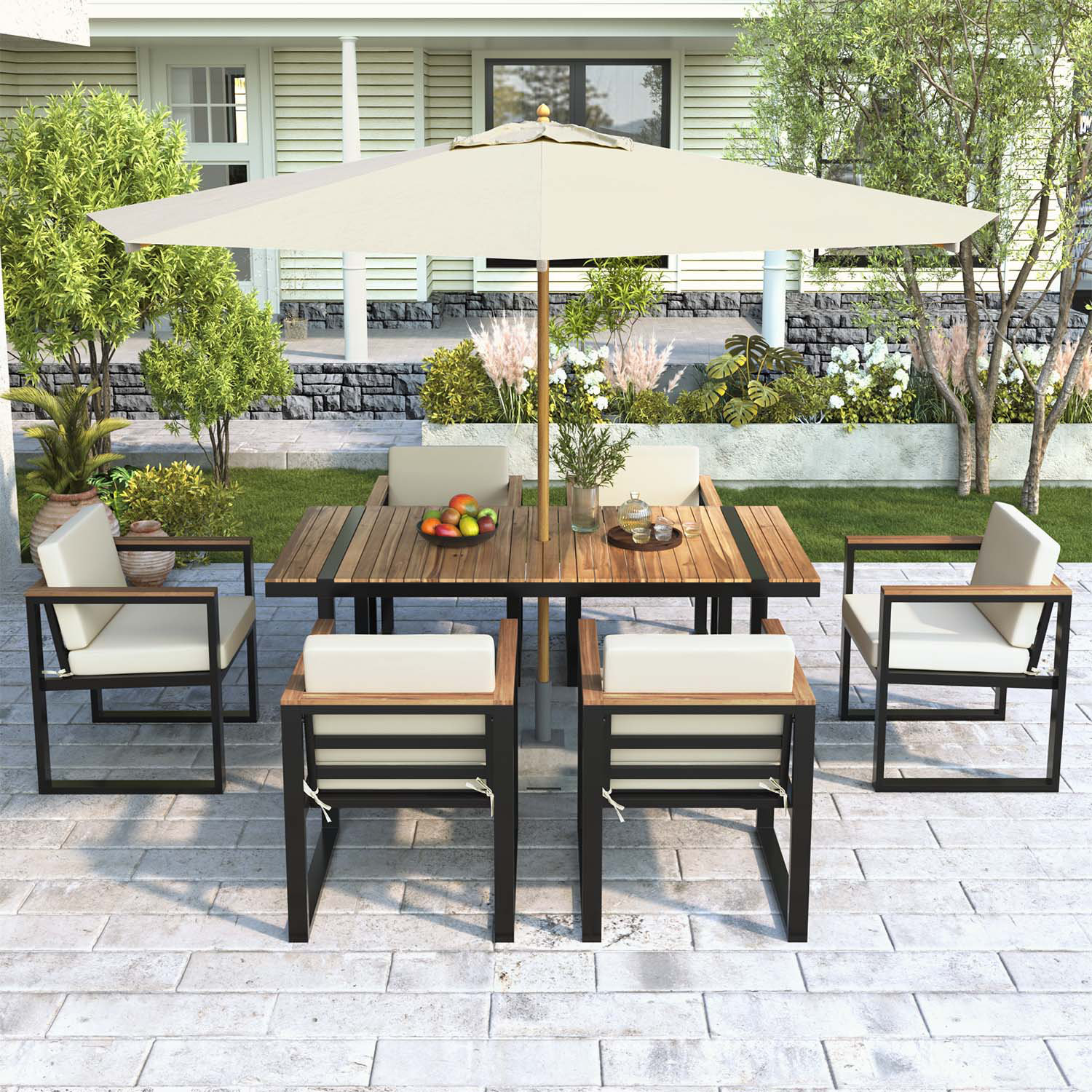 Hokku Designs Exceptional Outdoor Dining Set with Detachable Cushions ...