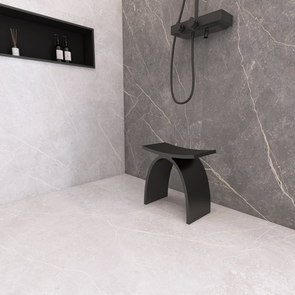 HIGEINE Solid Surface Shower Stool Freestanding Bathroom Stool Matte ...