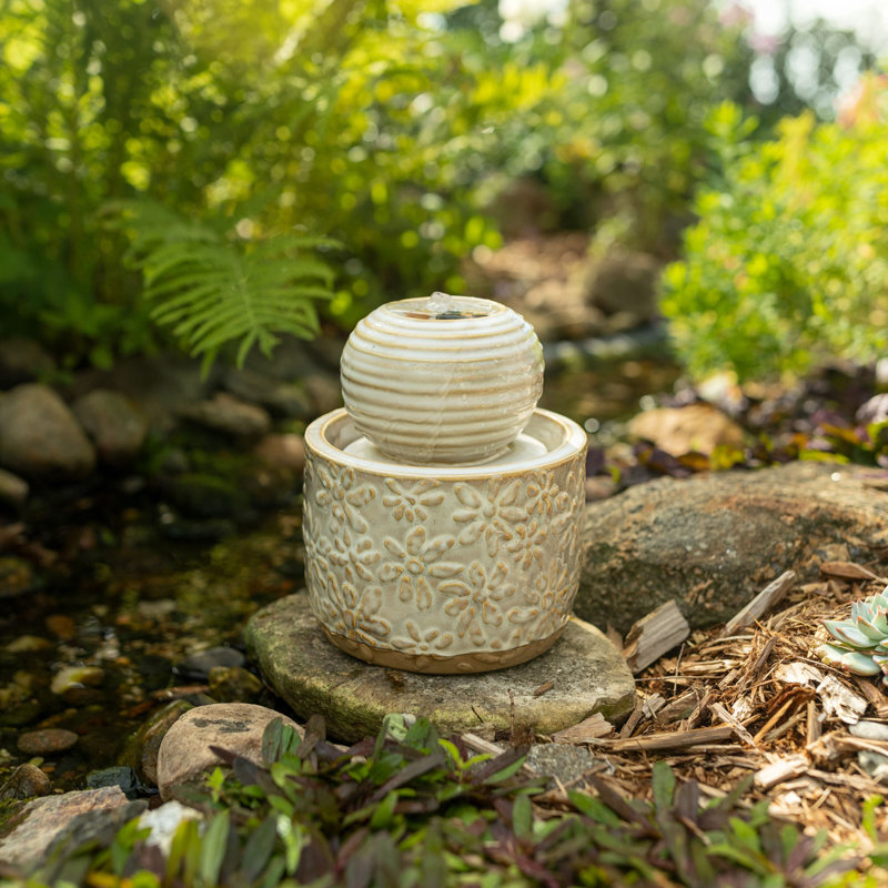 Foreside Home & Garden Floral Antique White Glaze Fountain Stoneware ...