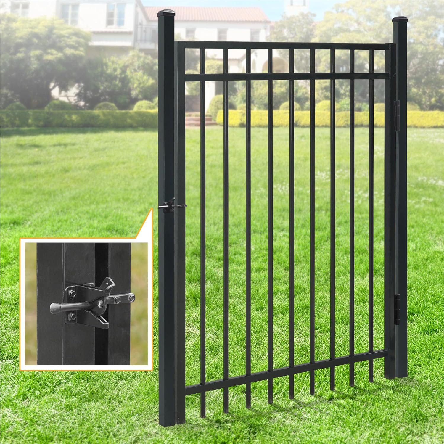 Fencer Wire 4/5/6ft High Heavy Duty Flat Top Fence Gate, Metal Garden ...