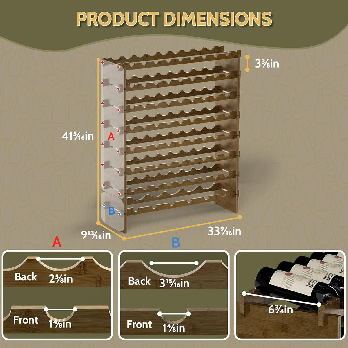 Millwood Pines Wine Rack Freestanding Floor, Bamboo 8-Tier 69 Wine ...