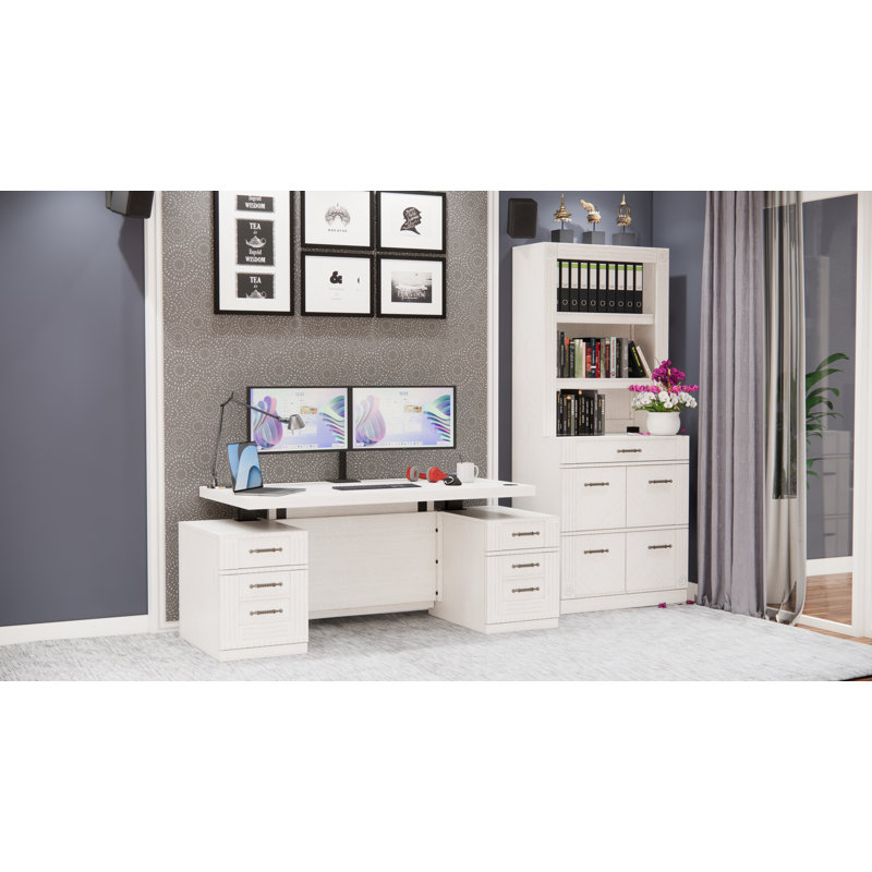 Hokku Designs Junus Sit-Stand Storage Desk with File Drawer Bookcase ...