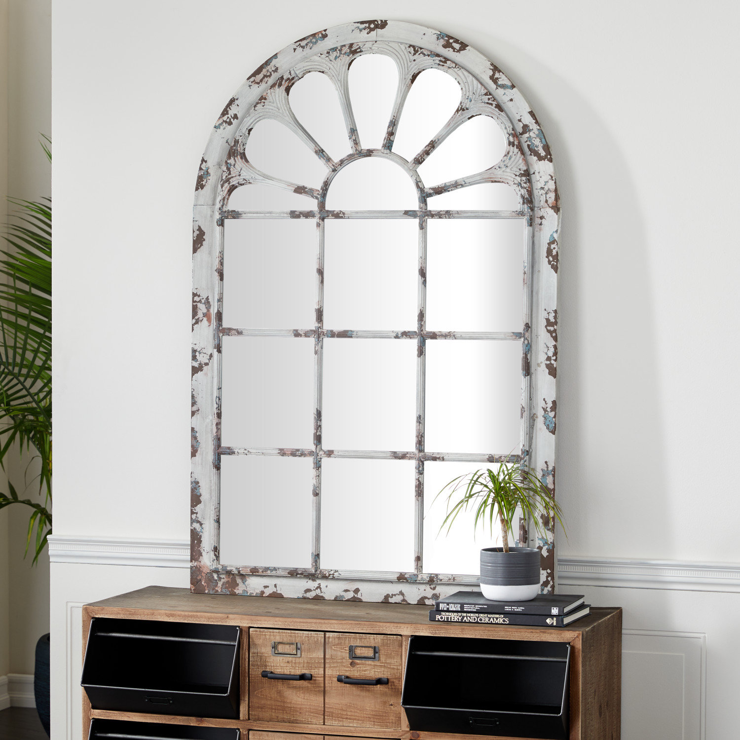 Ophelia & Co. Devorah Metal Window Pane Inspired White Wall Mirror with ...